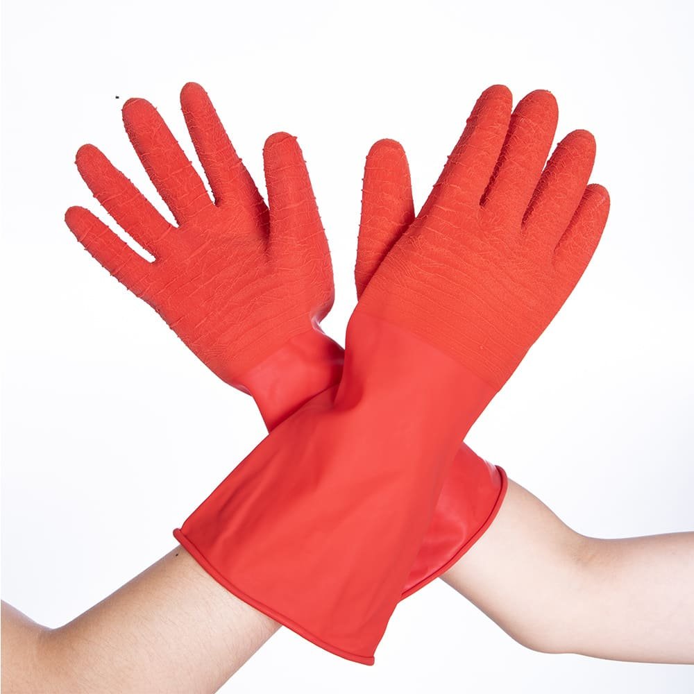 Red Food Processing Latex Rubber Gloves Non-Slip